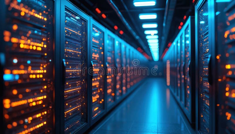 Futuristic Data Center Glowing Blue Orange Digital Streams Stock Photos - Free & Royalty-Free ...
