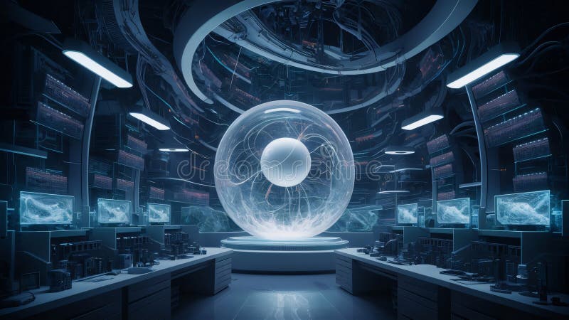 Futuristic Server Room with Energy Sphere, Sci-Fi High Quality Image ...