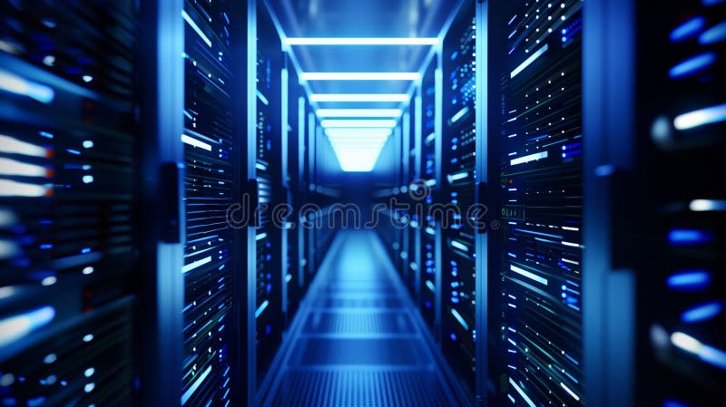 Futuristic Supercomputer with Glowing Blue Lights in a High-tech ...