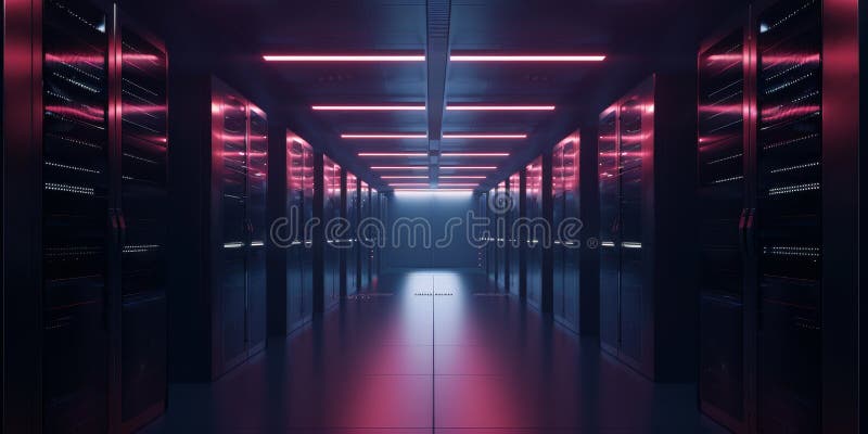 A Futuristic Server Room Featuring EyeCatching Neon Lighting and ...