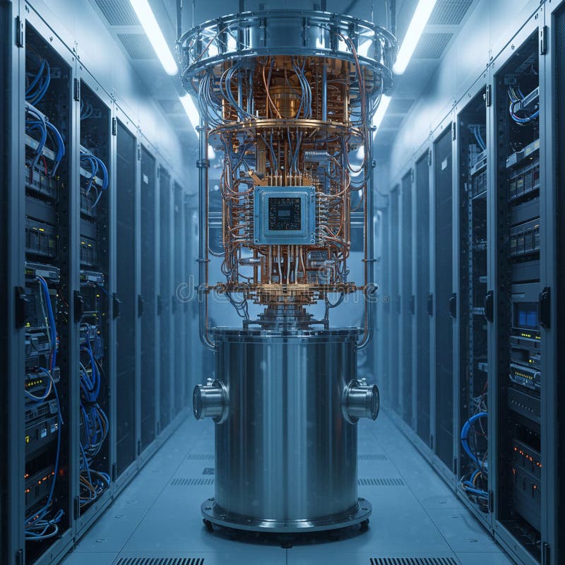 A Futuristic Server Room Featuring a Quantum Computer. the Centerpiece ...
