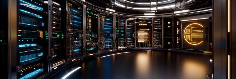 High-tech Server Room with Illuminated Servers and Modern Design ...