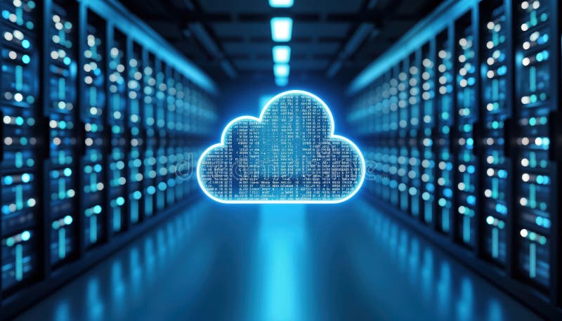 Futuristic Server Room Filled with Illuminated Tech Racks. Cloud ...