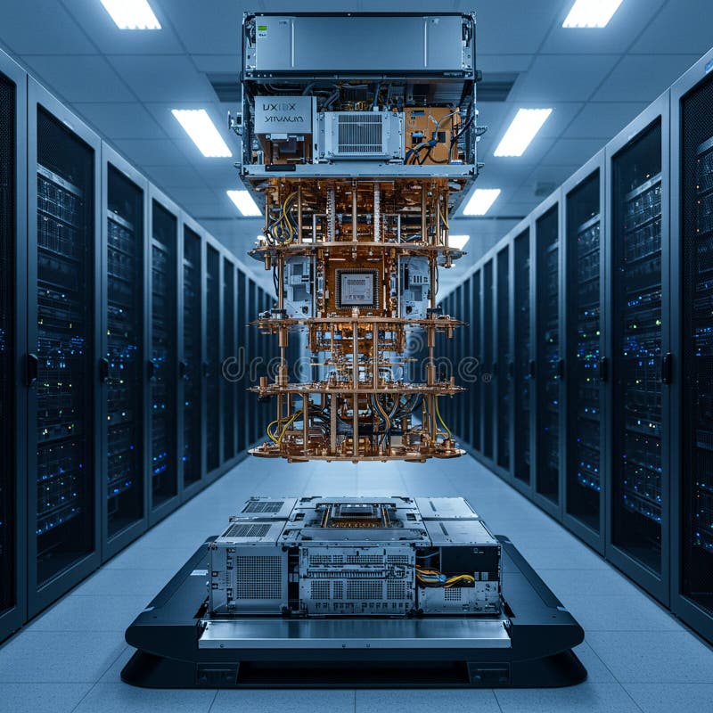 A Futuristic Server Room with a Floating, Complex Structure Resembling ...