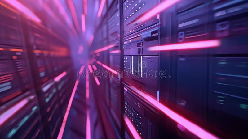 Server Room Hosting Big Data with Futuristic Pink and Blue Lights Stock ...