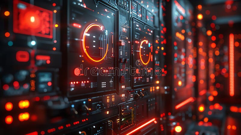 Futuristic Server Room with Glowing Red Lights and Advanced Technology ...