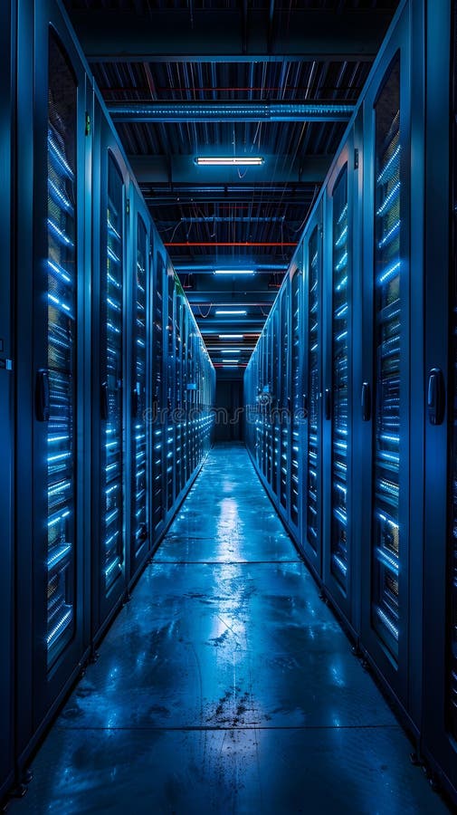 Futuristic Server Room with Illuminated Digital Storage Racks in Sleek ...