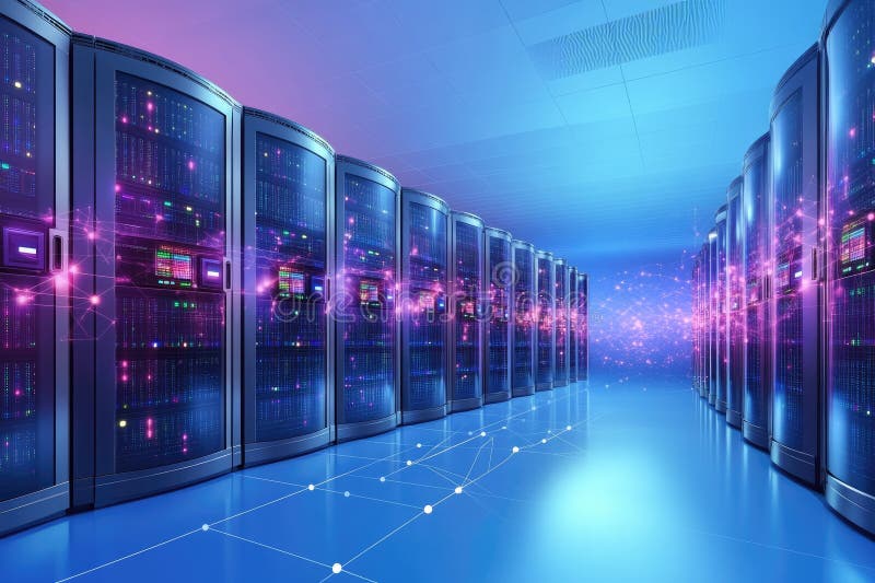 AI-Generated Server Room Visualization Stock Illustration - Illustration of computers ...