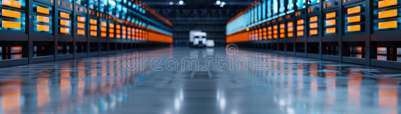 Futuristic Server Room Interior Design with Reflective Floor and Rows ...