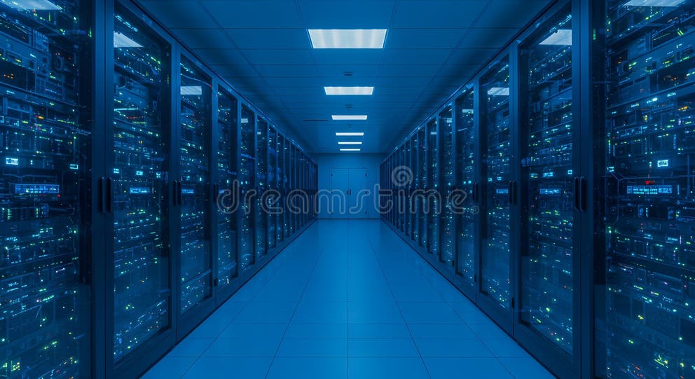 Server Room Interior View, Data Storage Center Showcasing Information ...