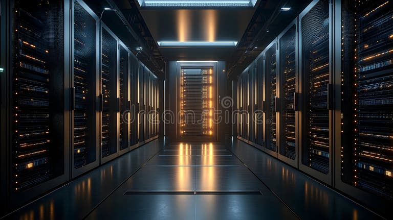 Futuristic Server Room Interior Sleek Servers Warm and Cool Lighting ...