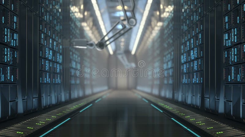 Server Room Hosting Big Data with Futuristic Orange Lights Stock Video ...