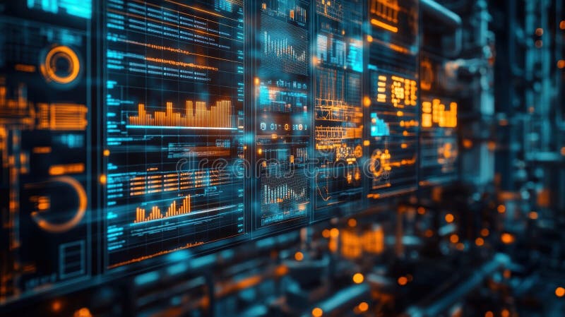 Futuristic Server Room with Glowing Screens Stock Photo - Image of ...