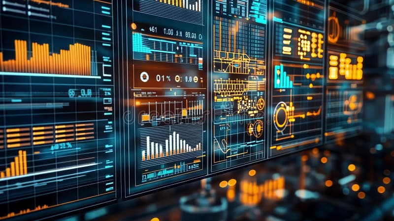 Futuristic Server Room Monitoring System Displaying Real Time Data ...