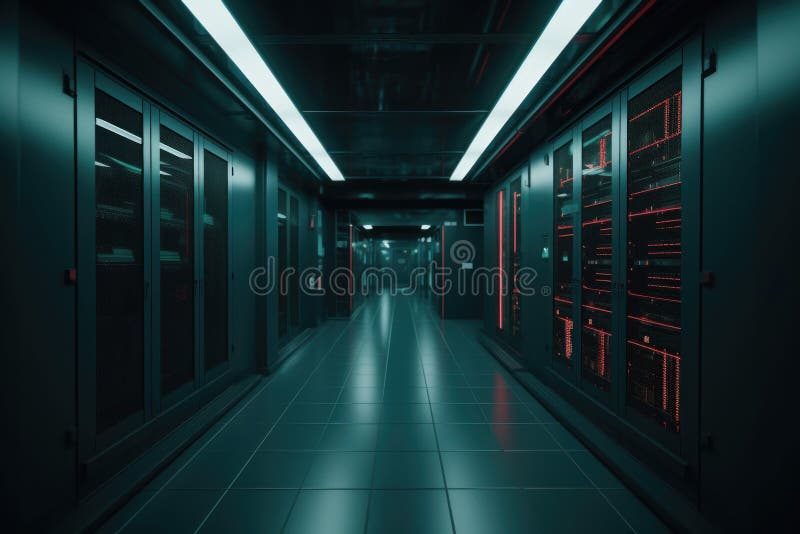 Futuristic Server Room with Neon Lights. Generative AI Stock Image ...