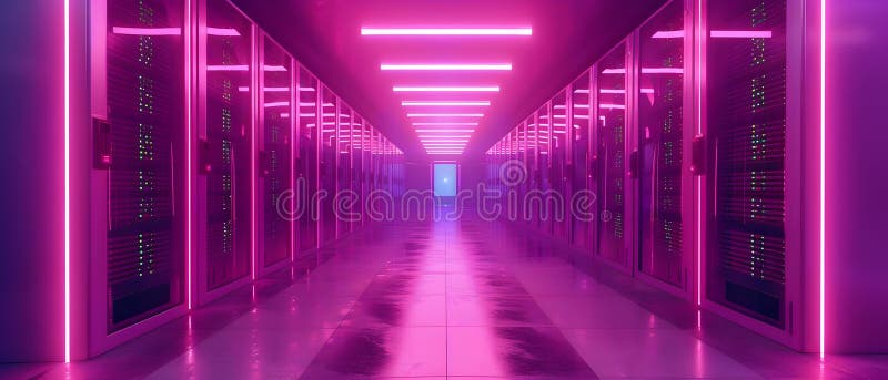 Futuristic Server Room in Neon Minimalism Style. Concept Neon Lights ...