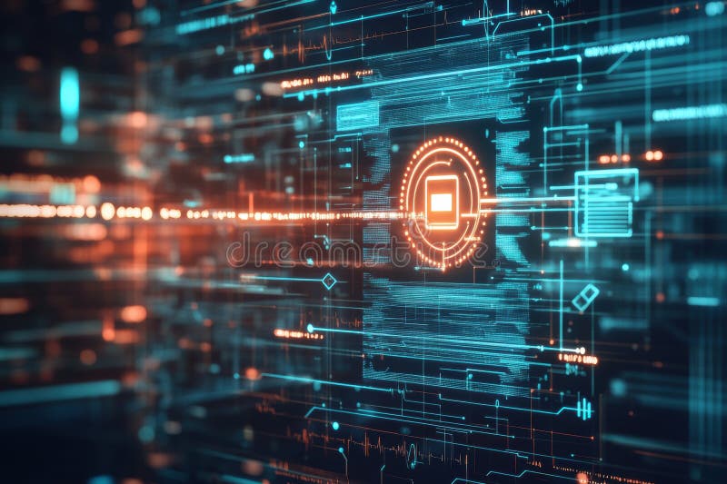 Futuristic Server Room with Glowing Blue and Orange Data Streams Stock Image - Image of ...