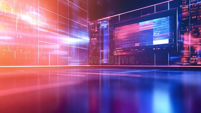Futuristic Server Room Processing Data with Light Trails and Programming Code Stock Image ...
