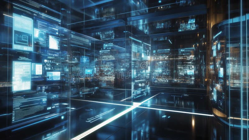 Futuristic Server Room Processing Data Stream Visualization Stock Video - Video of engineering ...