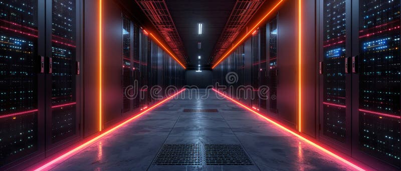 A Futuristic Server Room with Red Neon Lights Stock Photo - Image of ...