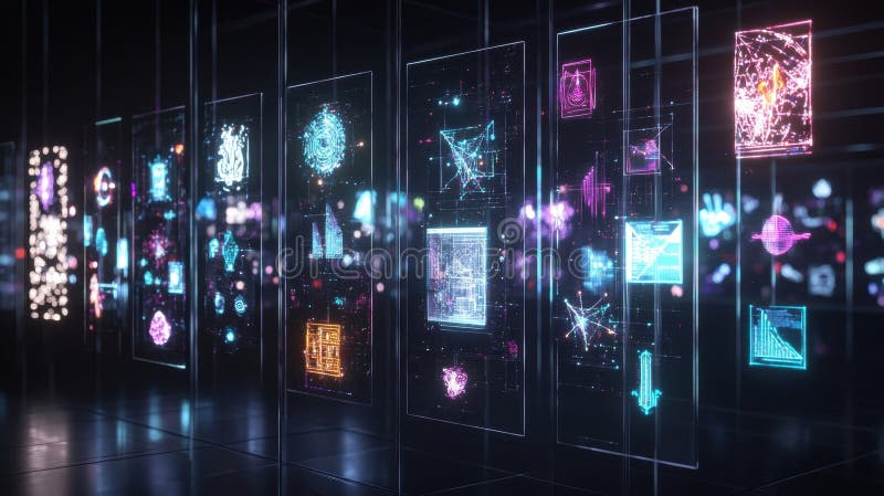 Futuristic Server Room with Glowing Blue and Orange Data Streams Stock Image - Image of ...