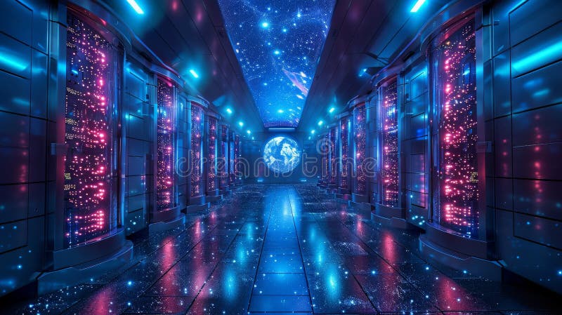 Futuristic Server Room with Starry Ceiling Stock Illustration ...