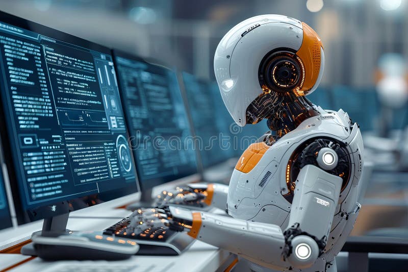 Futuristic Service, Autonomous Robot Assistant at Modern Tech Hub ...