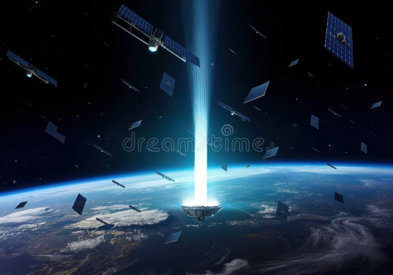 A Futuristic Setting with Circular, Multi-layered Structures Emitting a ...