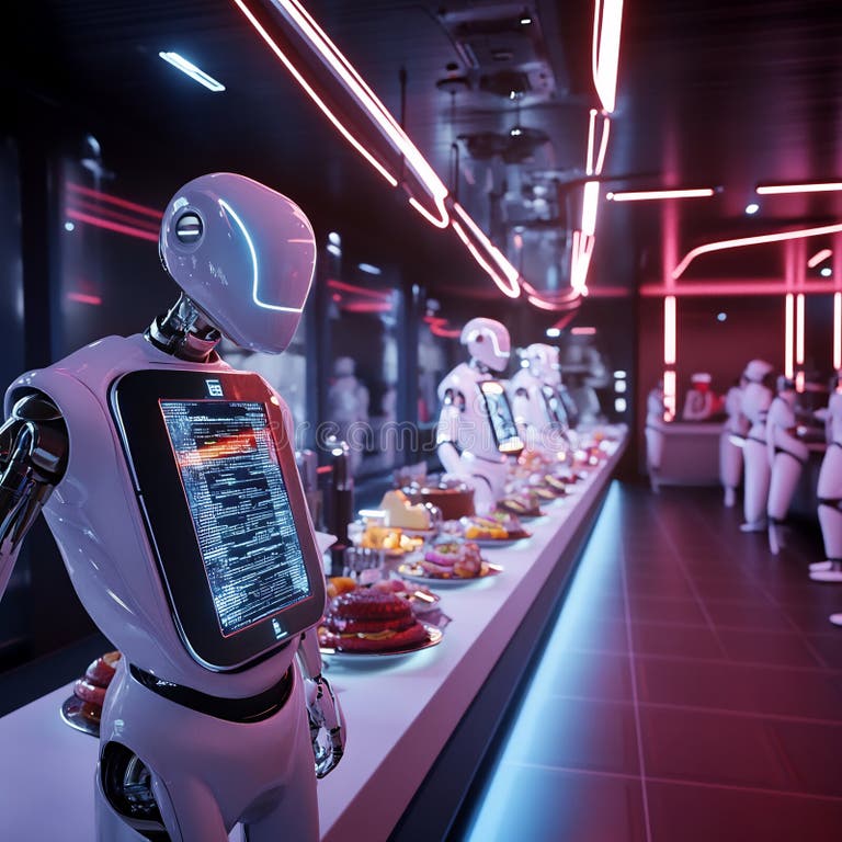 Futuristic Setting Features Humanoid Robots with Sleek, White Exteriors ...
