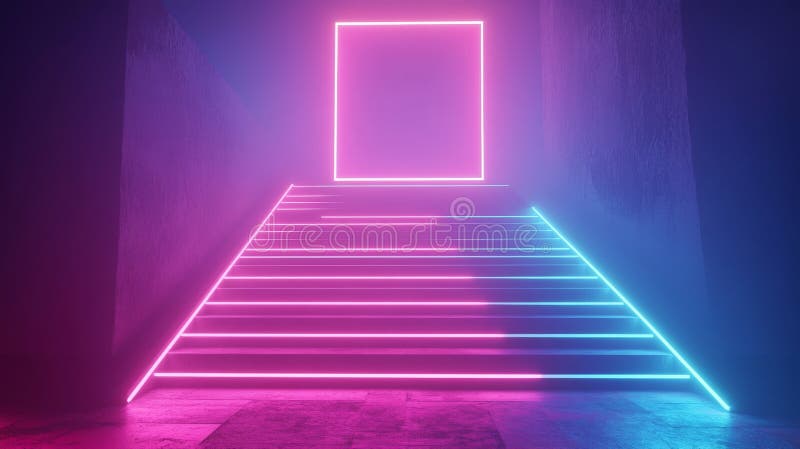 A Futuristic Setting Featuring Neon Stairs and a Cyberpunk Corridor ...