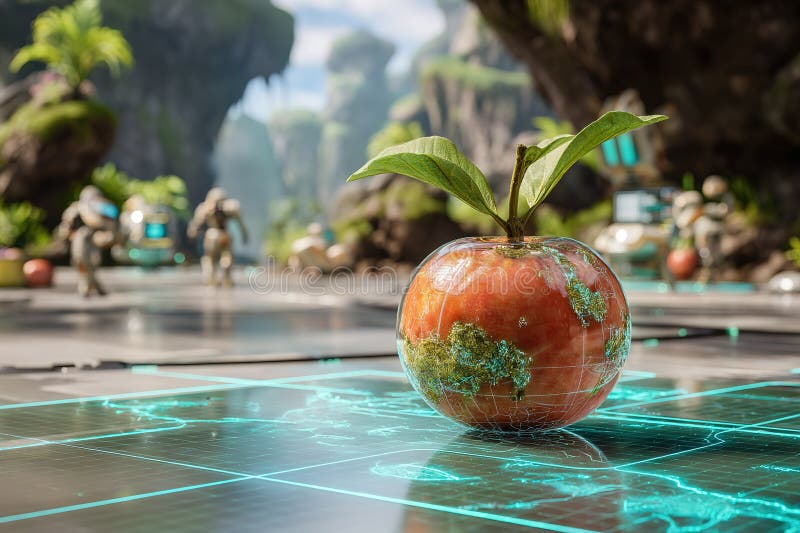 Futuristic Setting with a Glowing Apple Representing Nature and ...