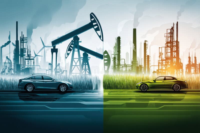 Futuristic Concept of Green Energy and Petroleum Coexistence Depicted ...