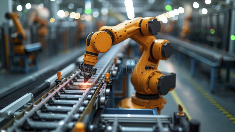 An Artificial Robot is Working in a Factory Stock Illustration ...