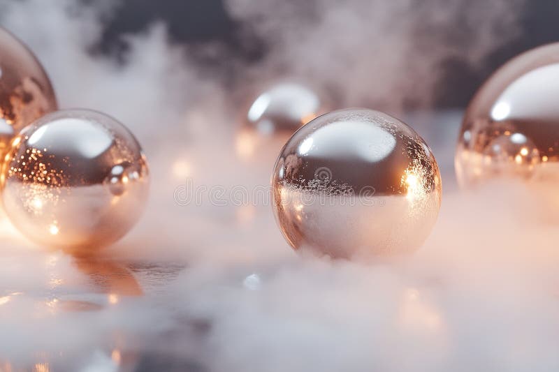 In a Futuristic Setting, Metallic Spheres with Diverse Textures Reflect ...