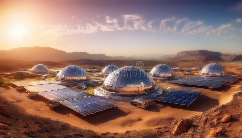 Advanced Colony on Another Planet Features Large Solar Panels and Domes ...