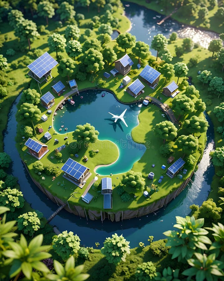 A Futuristic Settlement Featuring Environmentally Friendly Homes and ...