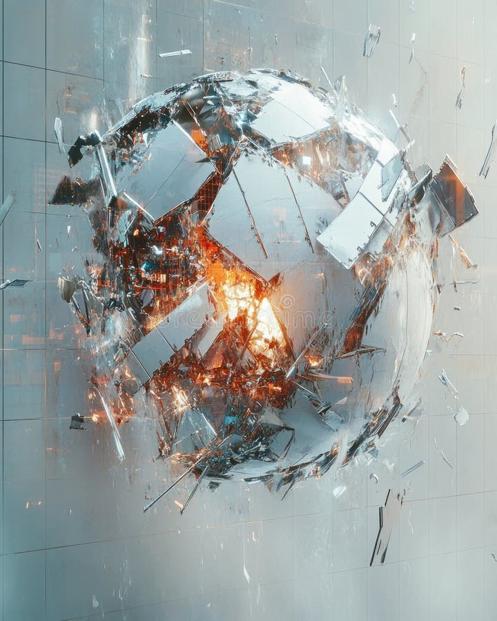 Futuristic Shattering Sphere Explosion Stock Illustration ...