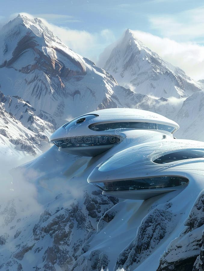 Futuristic Shield Domes Over Snow-capped Mountains, Technology Fighting ...