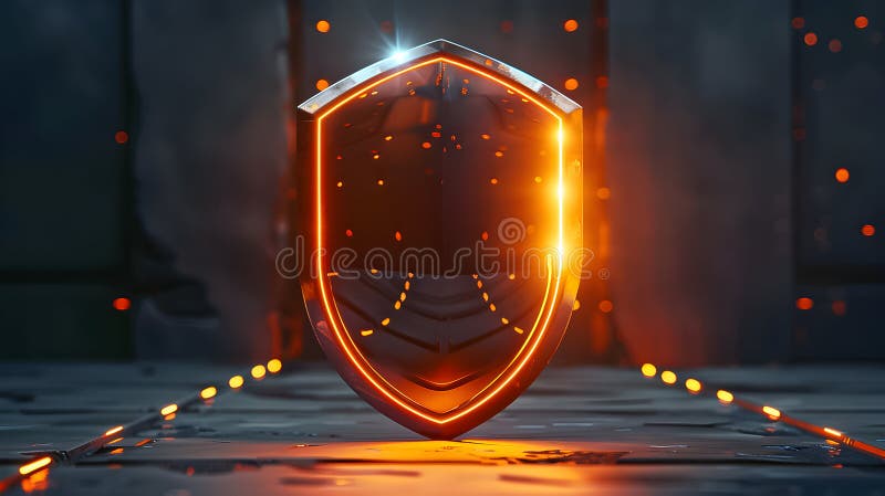 Futuristic Shield Glowing in a Dark Hallway with Illuminated Elements ...