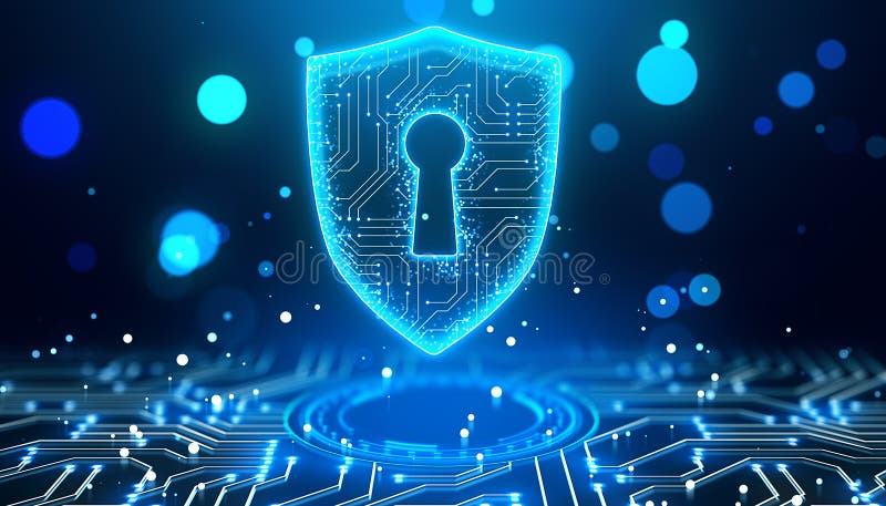 Futuristic Shield with Lock and Circuits on Virtual Background. 3D ...
