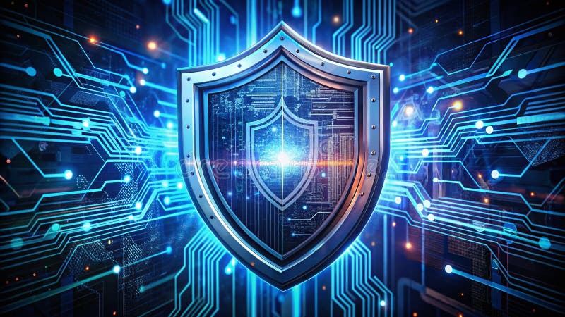 Futuristic Shield Logo Design Concept Abstract Double Exposure Imagery ...