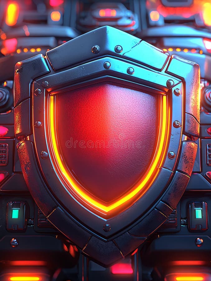 Futuristic Shield with Neon Lights and High-Tech Design Elements in ...