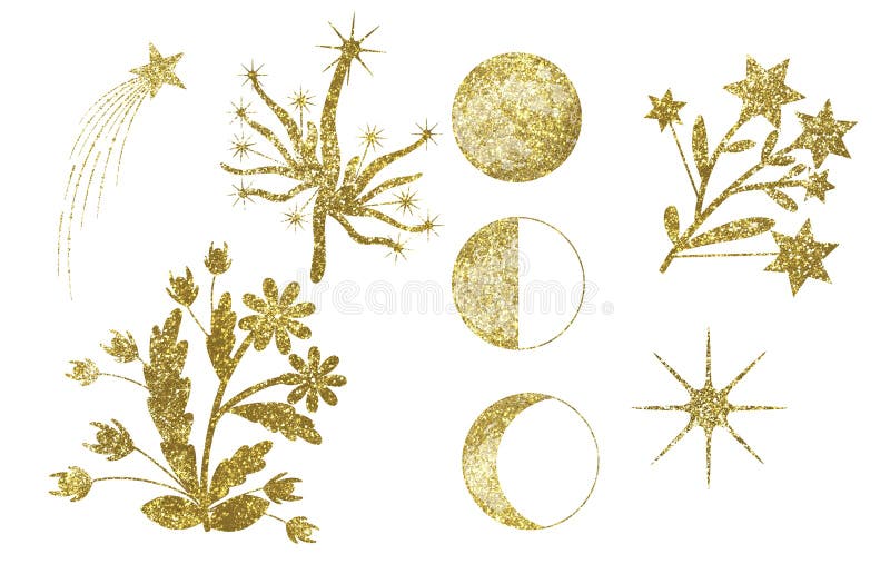 Futuristic Shiny Elements and Unusually Shaped Plants Golden Elements ...