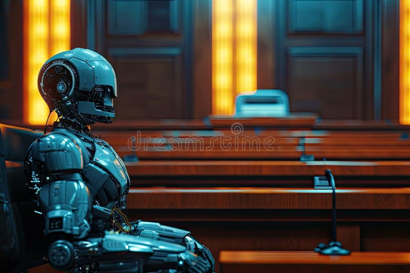 Futuristic, Shiny Humanoid Robot, Futuristic Courtroom Where Justice is ...