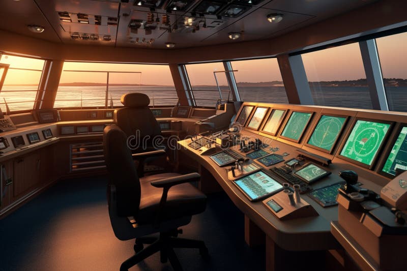 Futuristic Ship Control Room with Computers and Monitors, 3d Rendering ...
