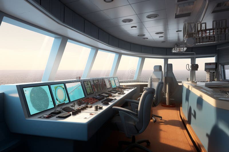 Futuristic Ship Control Room with Computers and Monitors, 3d Rendering ...