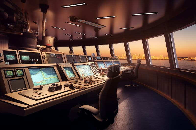 Futuristic Ship Control Room with Computers and Monitors, 3d Rendering ...
