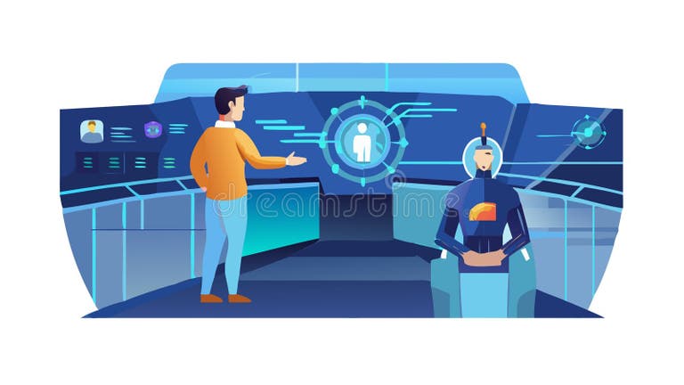 Futuristic Ship Control Room with Crew Vector, Vector Design Generative ...