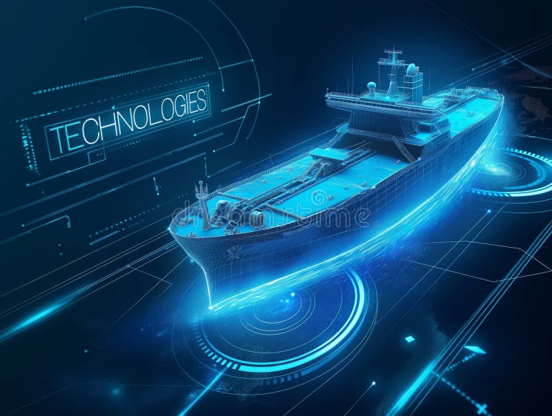Futuristic Ship with Digital Overlay Stock Photo - Image of maritime ...