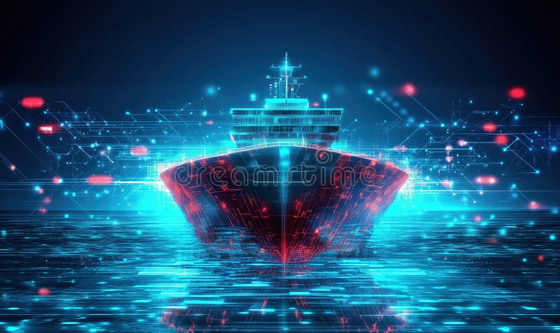 Futuristic Ship with Digital Technology, Glowing Lines, and Data ...